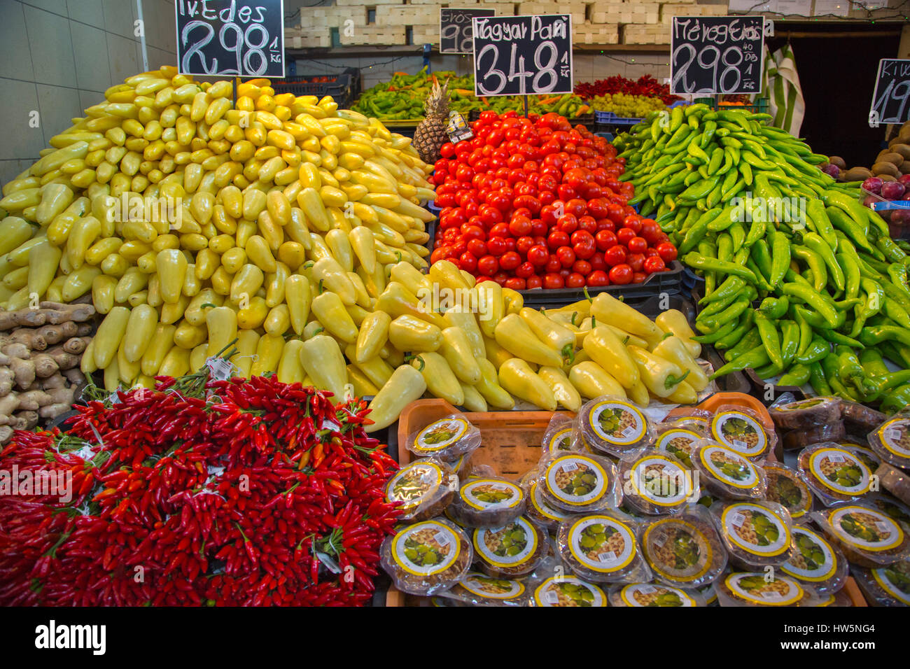 Fruit stall and vegetables. Central Market Nagycsarnok. Budapest ...