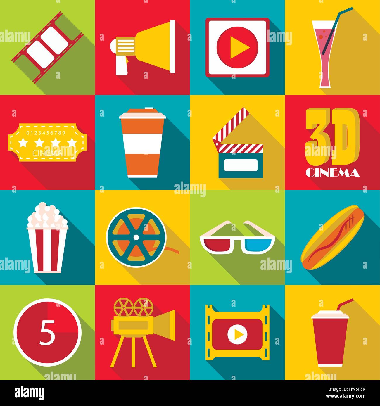 Movie items icons set, flat style Stock Vector Image & Art - Alamy