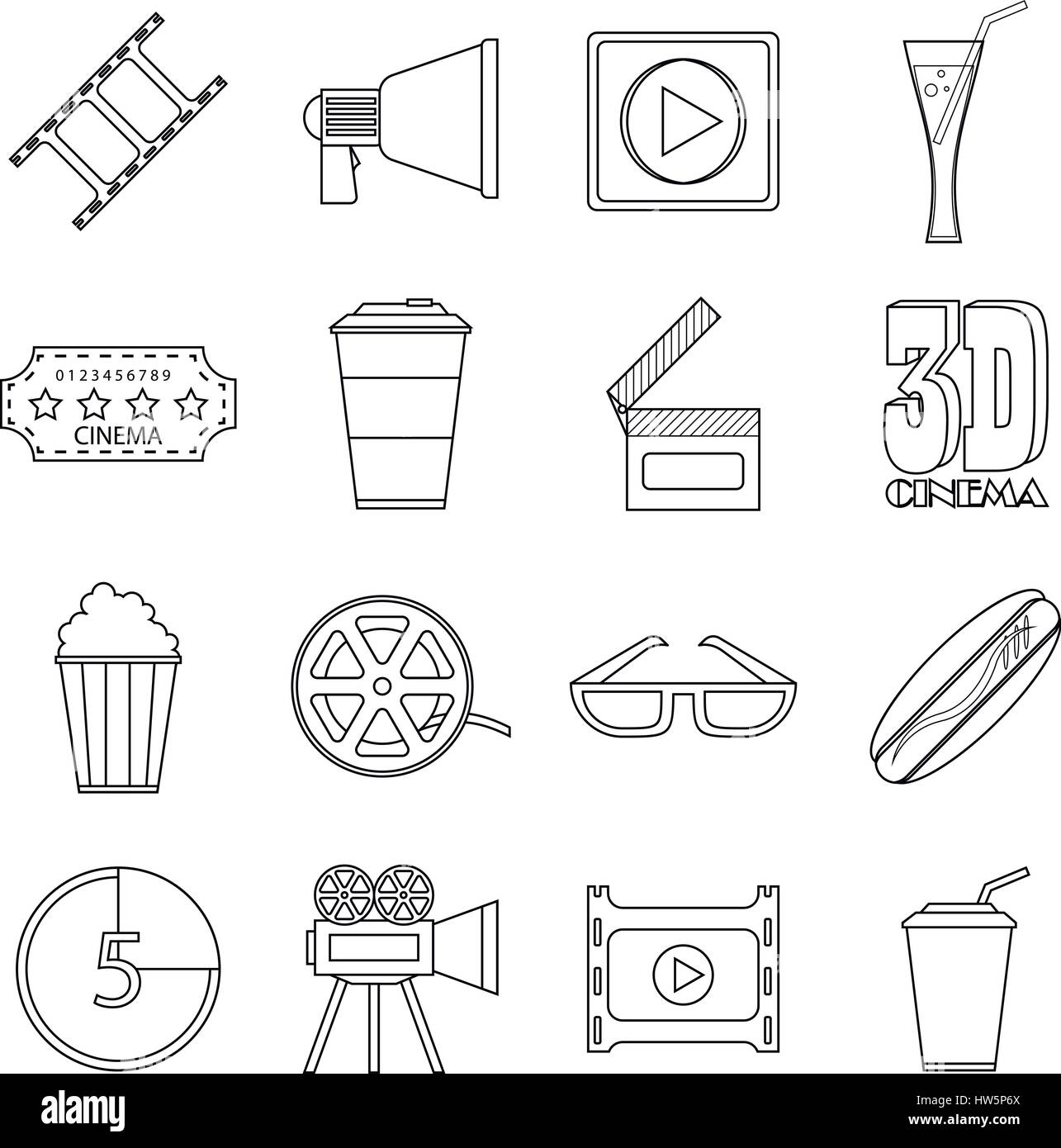 Movie items icons set, outline style Stock Vector Image & Art - Alamy