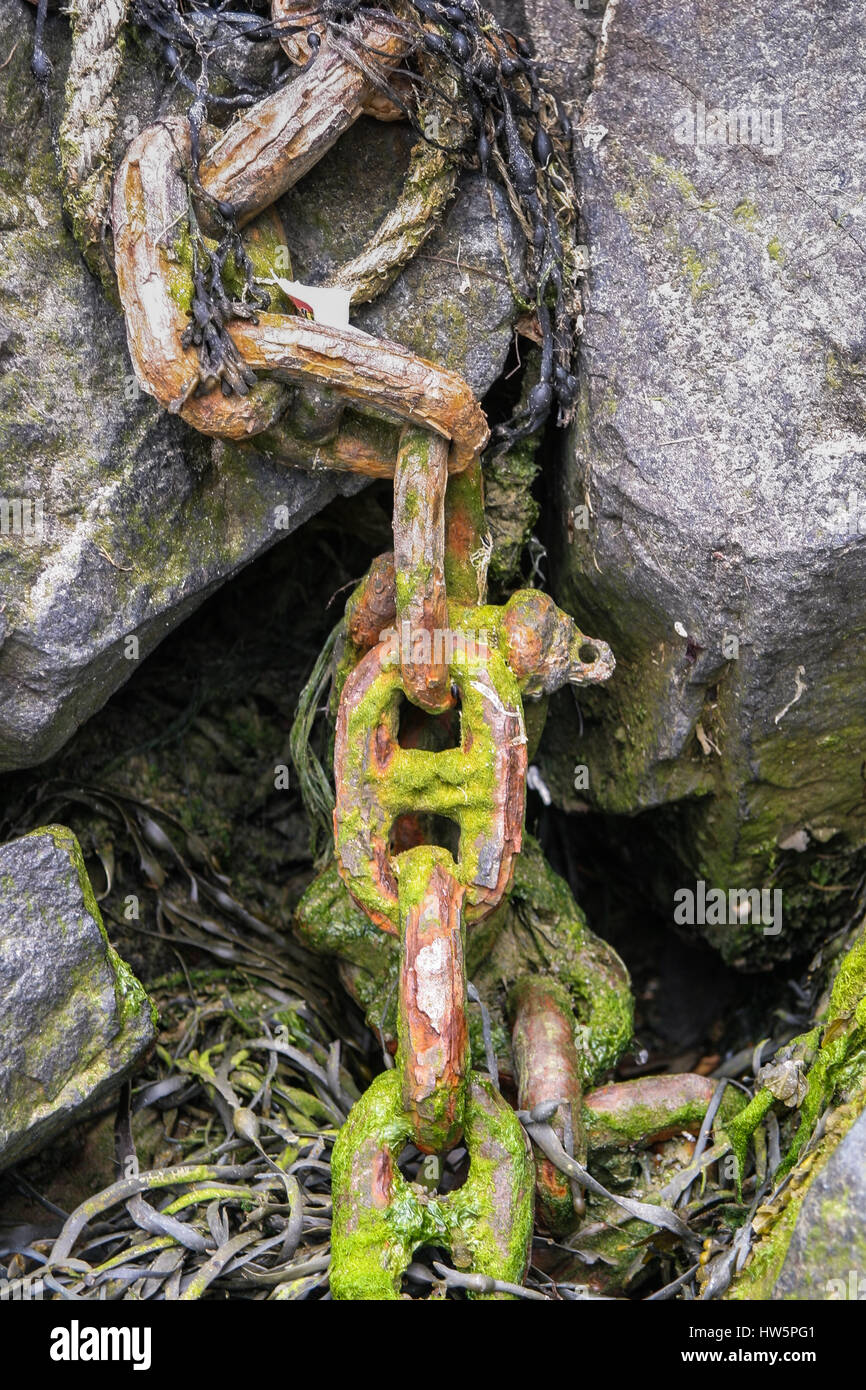 GREYSTONES, IRELAND - MAY 24. Old boat anchor chain discarded on the ...