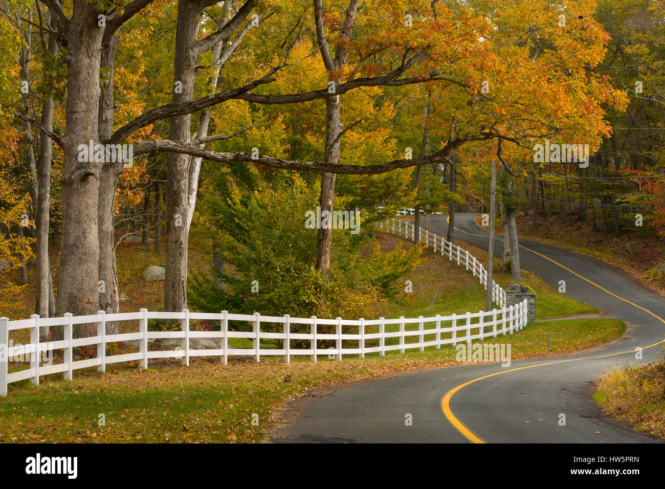 Fall color along a winding road in Connecticut near Seven Waterfalls ...
