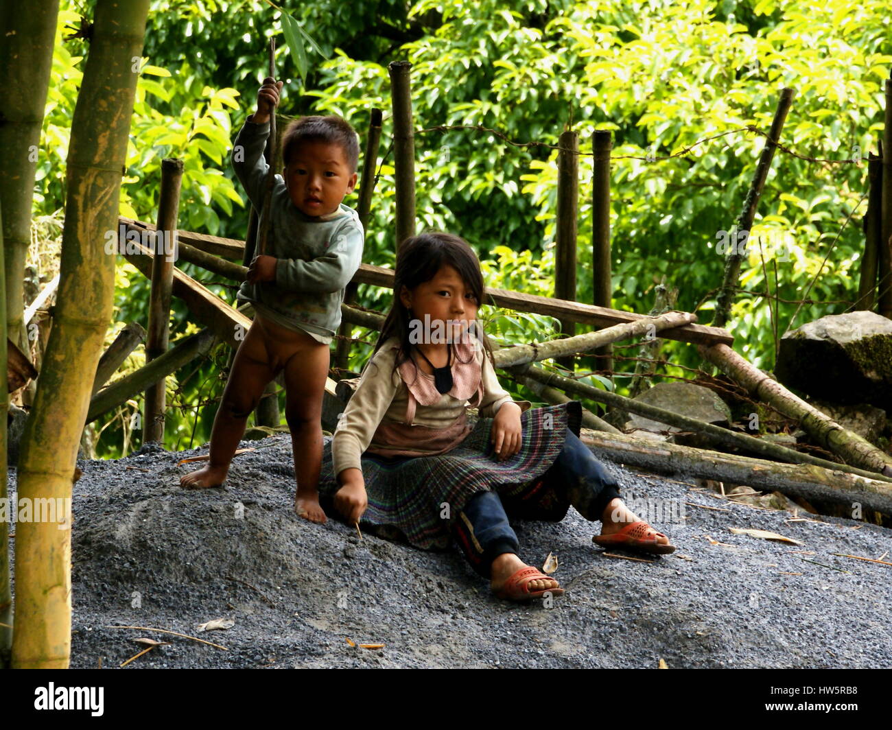 Vietnamese children. National minorities in Sapa. Brother and sister ...