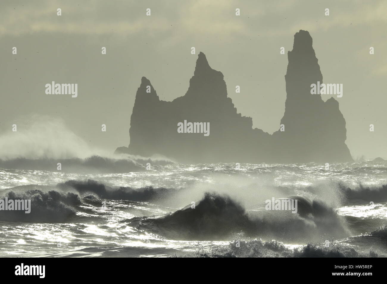 Reynisdrangar Sea Stacks, Iceland waves breaking on Renisfjara beach in ...