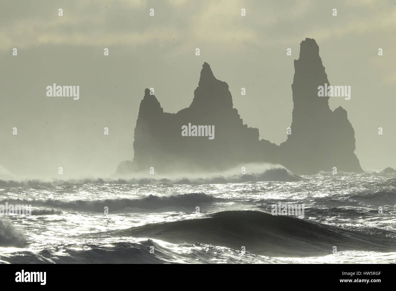 Reynisdrangar Sea Stacks, Iceland waves breaking on Renisfjara beach in ...