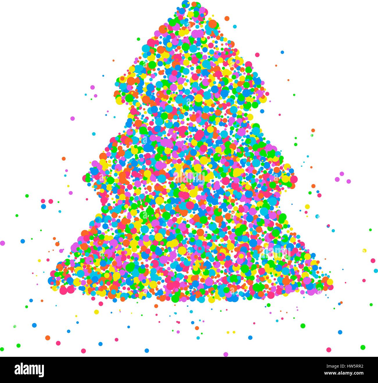 Abstract Christmas tree splash in multi-colored circles. Vector ...