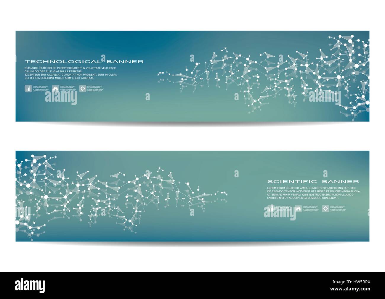 Set of modern scientific banners. Molecule structure DNA and neurons ...