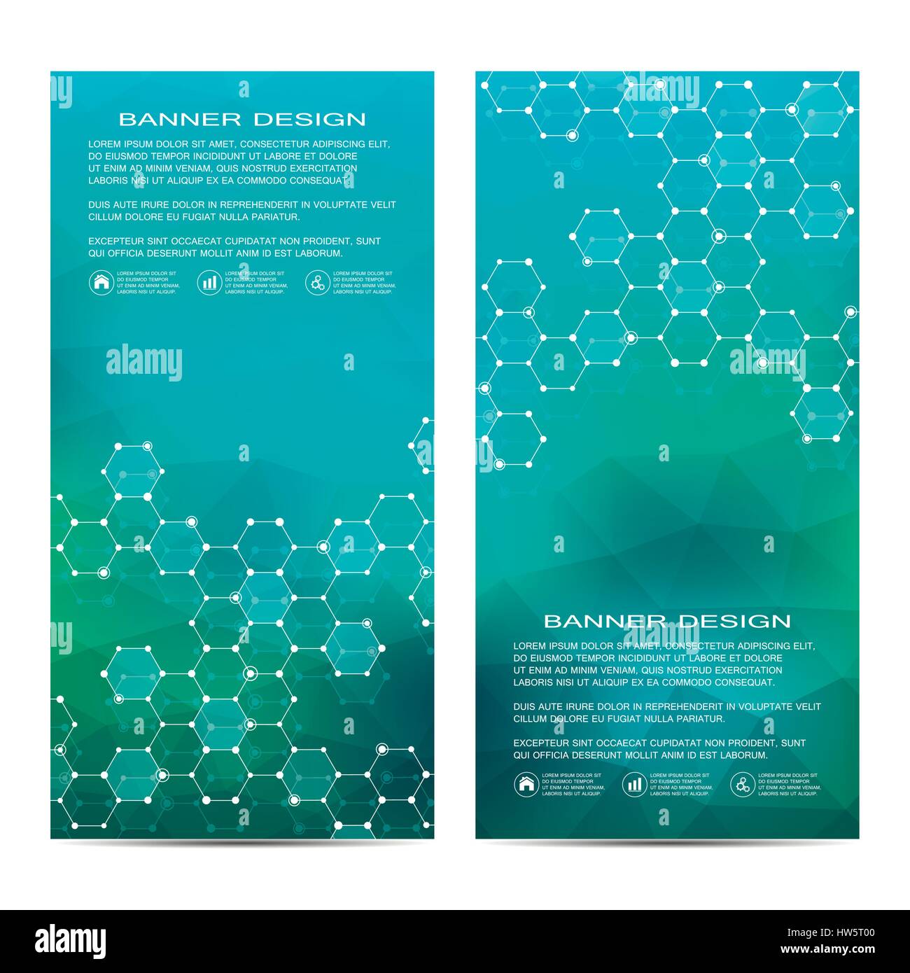 Set of modern vertical scientific banners. Molecule structure of DNA ...