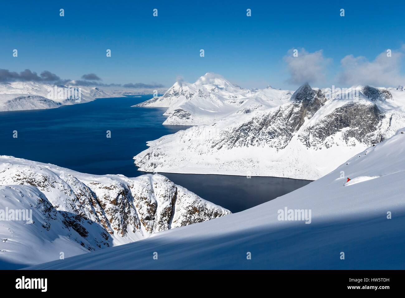 Greenland, Snowboard in Nuuk Fjord Stock Photo - Alamy