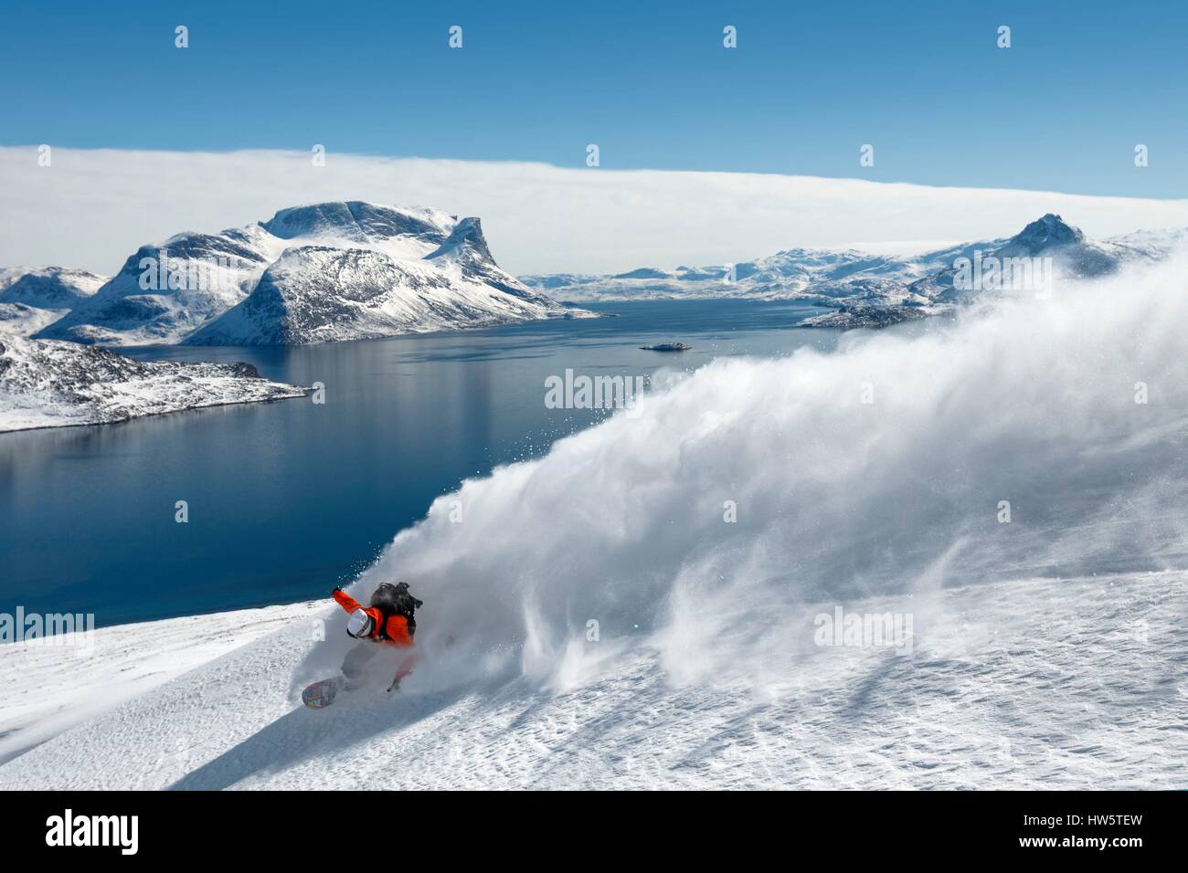 Greenland, Snowboard in Nuuk Fjord Stock Photo - Alamy
