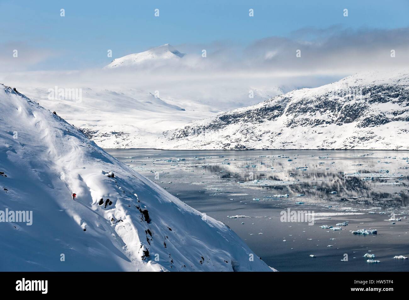 Greenland, Snowboard in Nuuk Fjord Stock Photo - Alamy