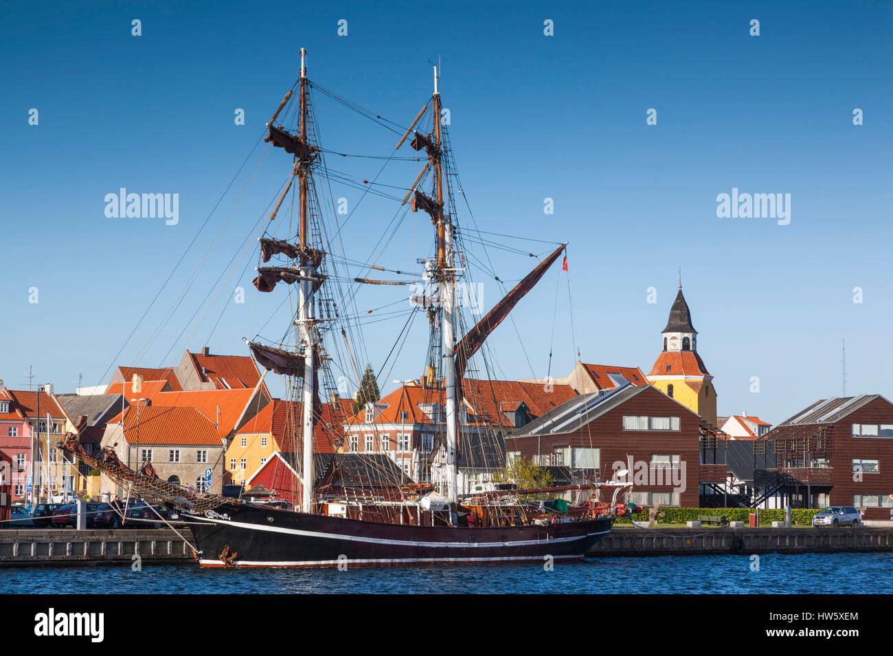 Denmark, Funen, Faaborg, port, sailing ship Stock Photo - Alamy