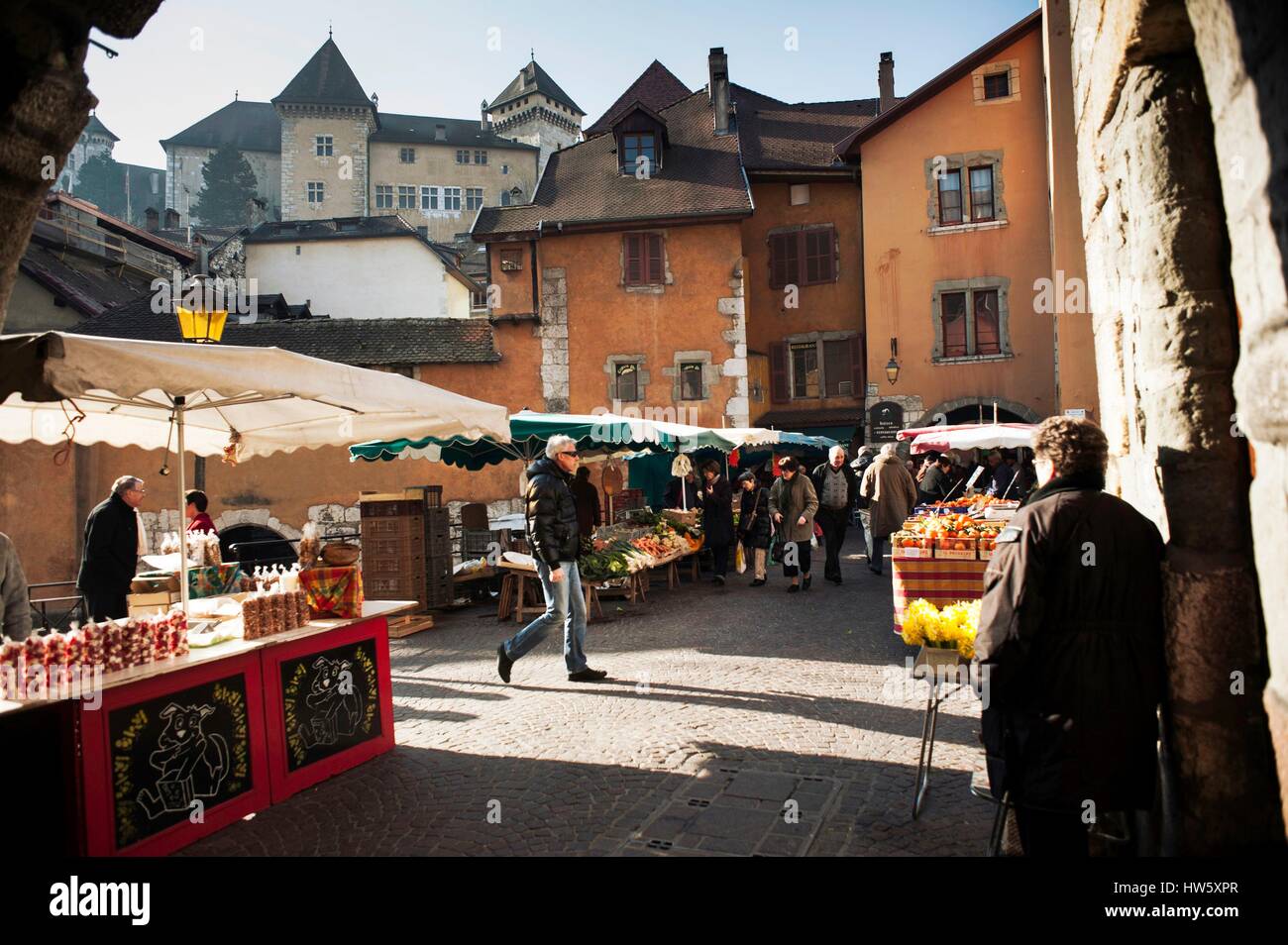 France, Haute Savoie, Annecy, the old town, street market Stock Photo ...