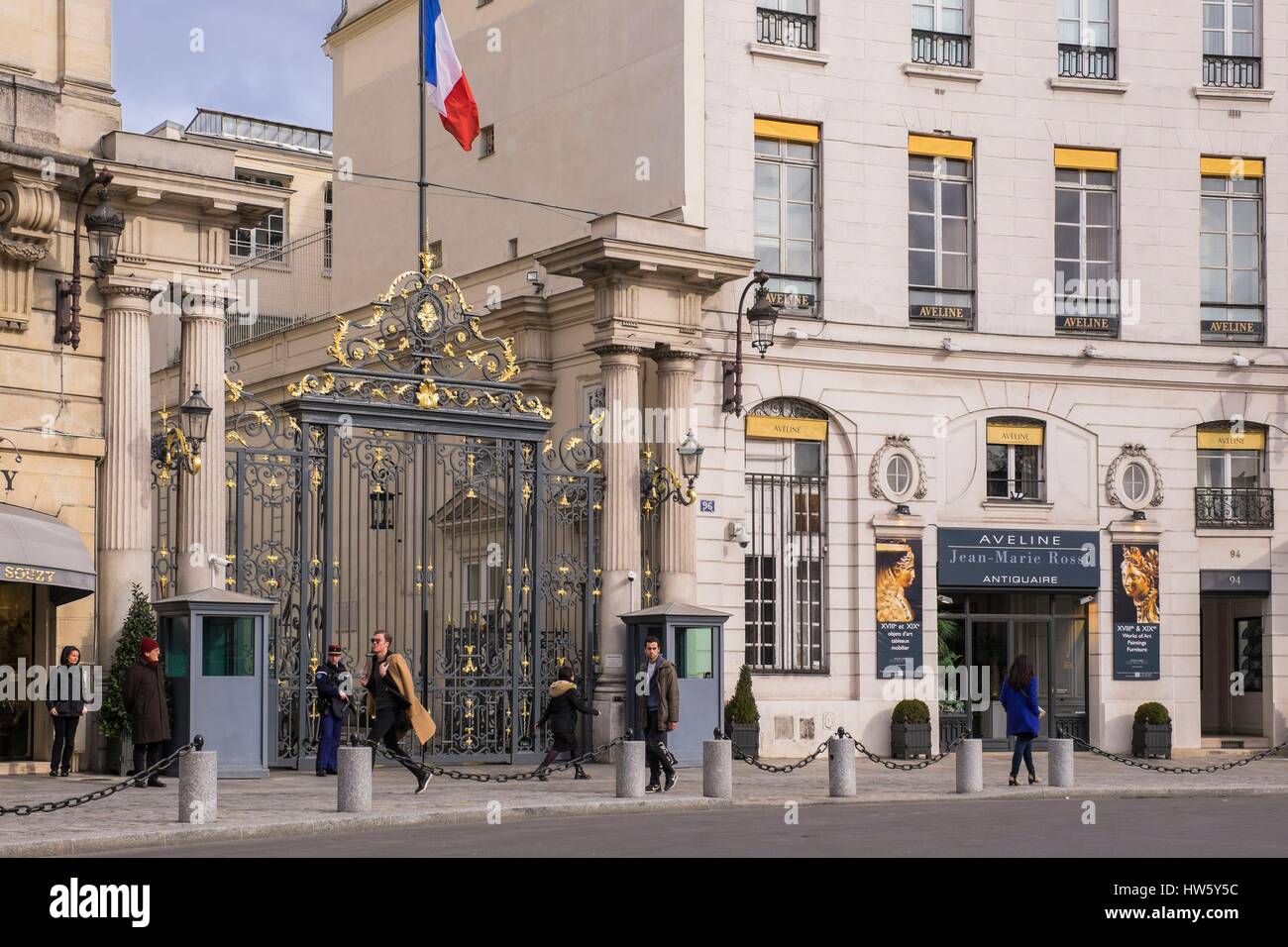 France, Paris, Faubourg-du-Roule district, Place Beauvau, entrance gate ...