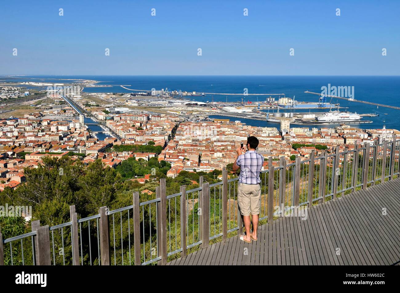 France, Herault, Sete, panoramic view of Sete and its port facilities ...