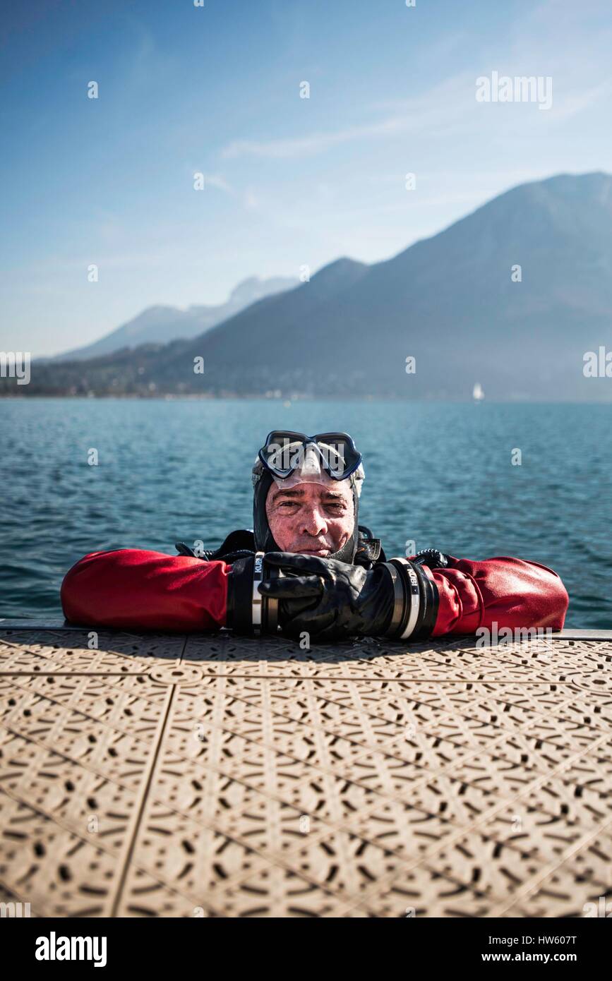 France, Haute Savoie, Annecy, Gerard Menard, recreational diver Stock ...