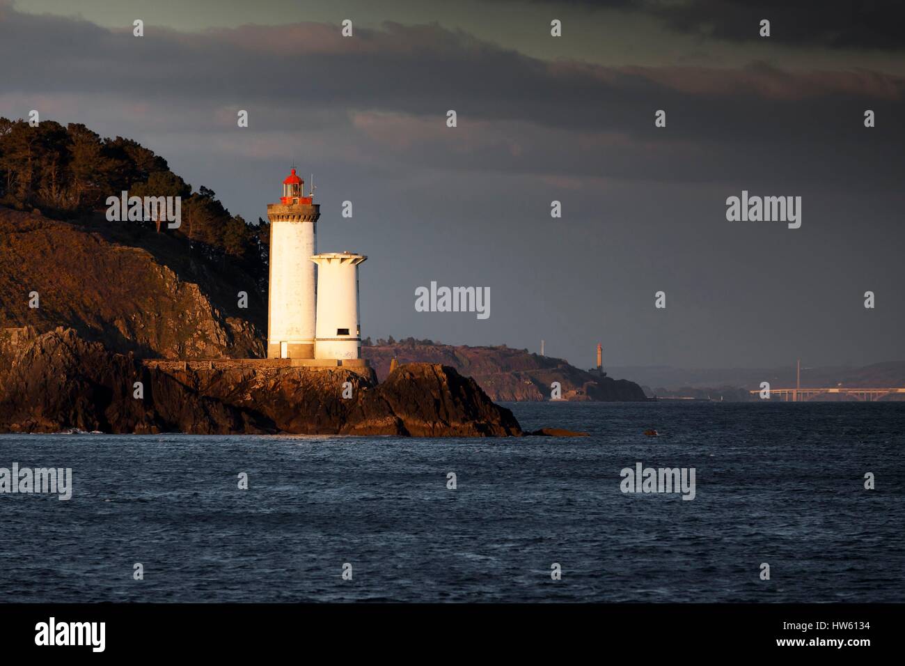 France, Finistere, Plouzane, Petit Minou lighthouse at the entrance of ...
