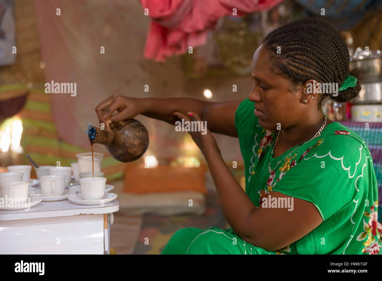 Ethiopia, Afar region, Great Rift valley, Coffee preparation Stock ...