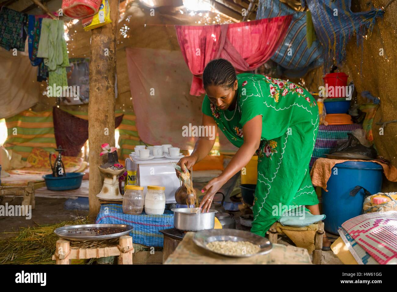 Ethiopia, Afar region, Great Rift valley, Coffee preparation Stock ...