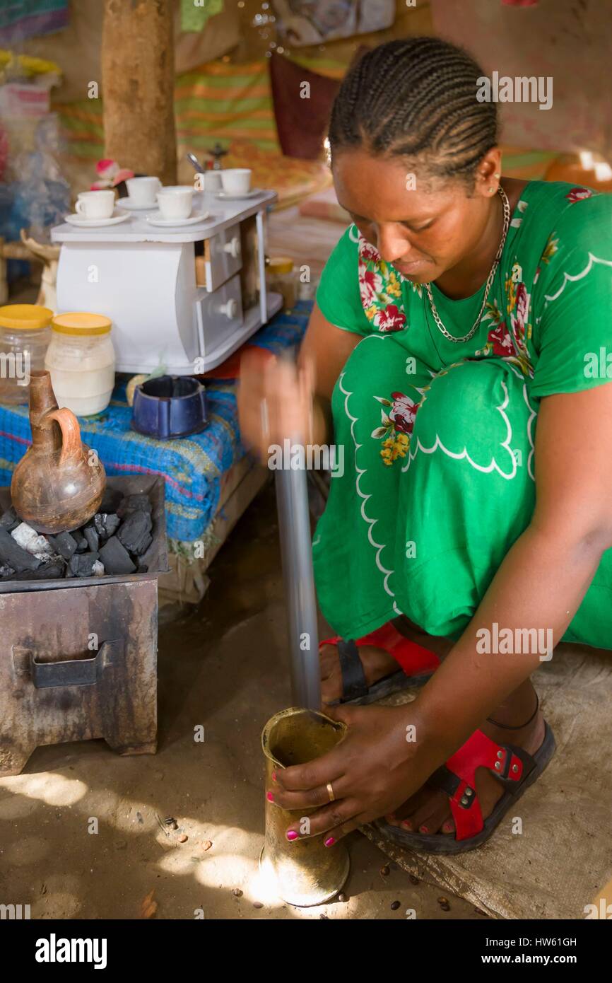 Ethiopia, Afar region, Great Rift valley, Coffee preparation Stock ...