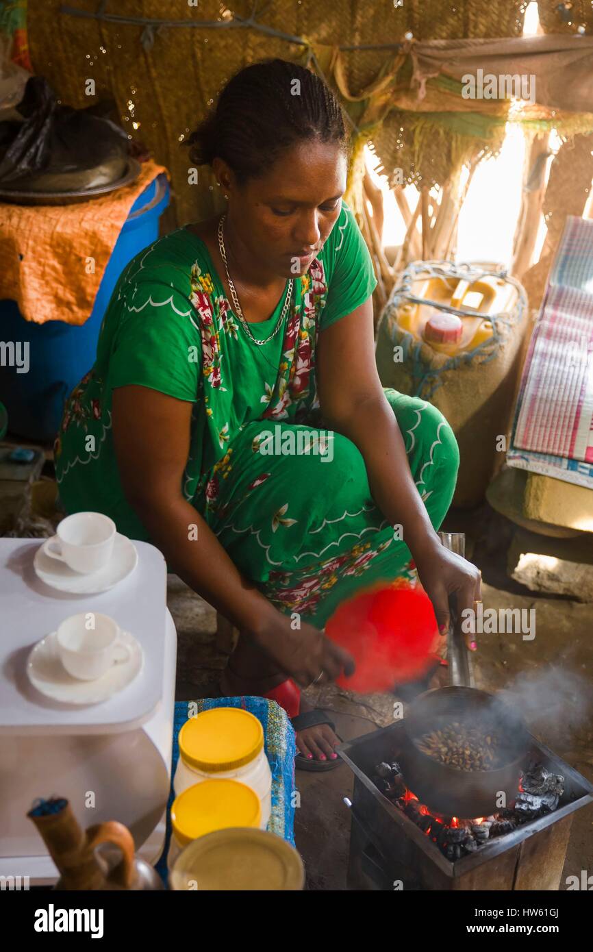 Ethiopia, Afar region, Great Rift valley, Coffee preparation Stock ...