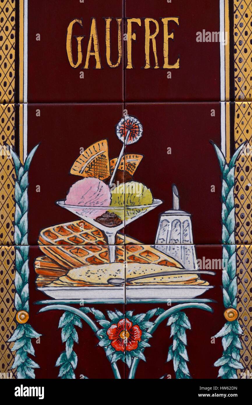 France, Alpes Maritimes, Nice, ceramic on the facade of a restaurant ...