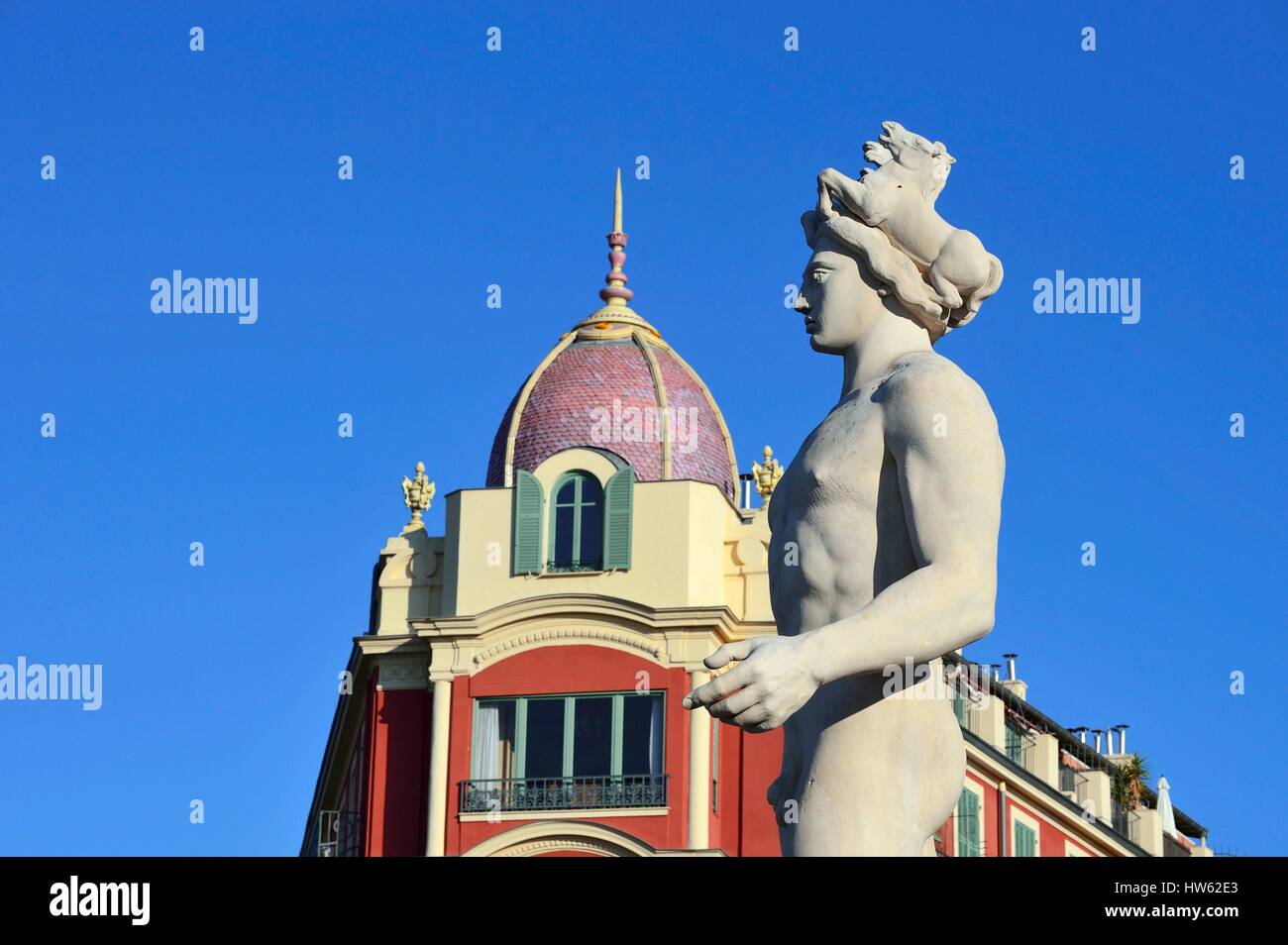 France, Alpes Maritimes, Nice, Place Massena, the Fontaine du Soleil ...