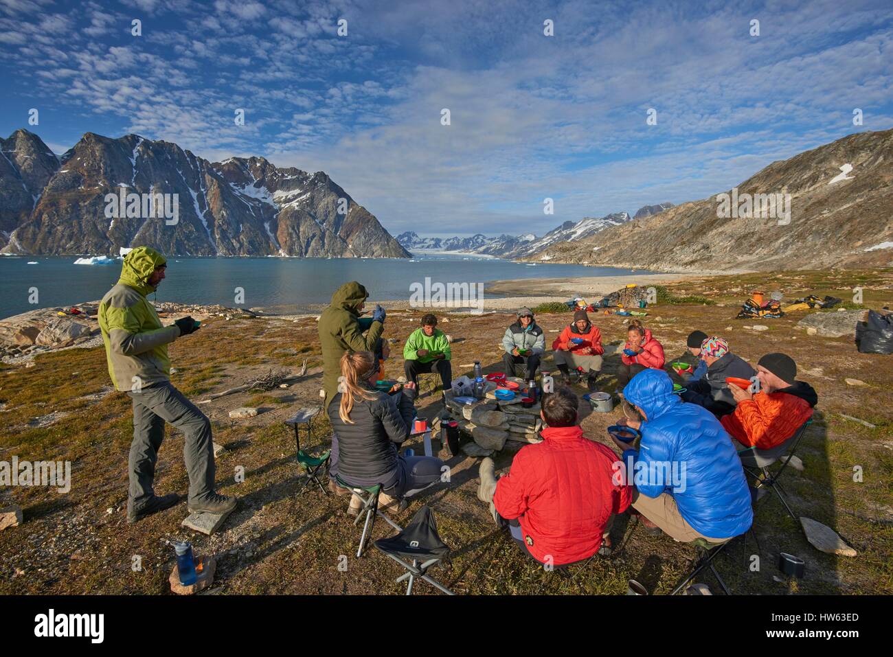 Greenland, Sermersooq, Kulusuk, Inuit village of Kulusuk, camping in ...