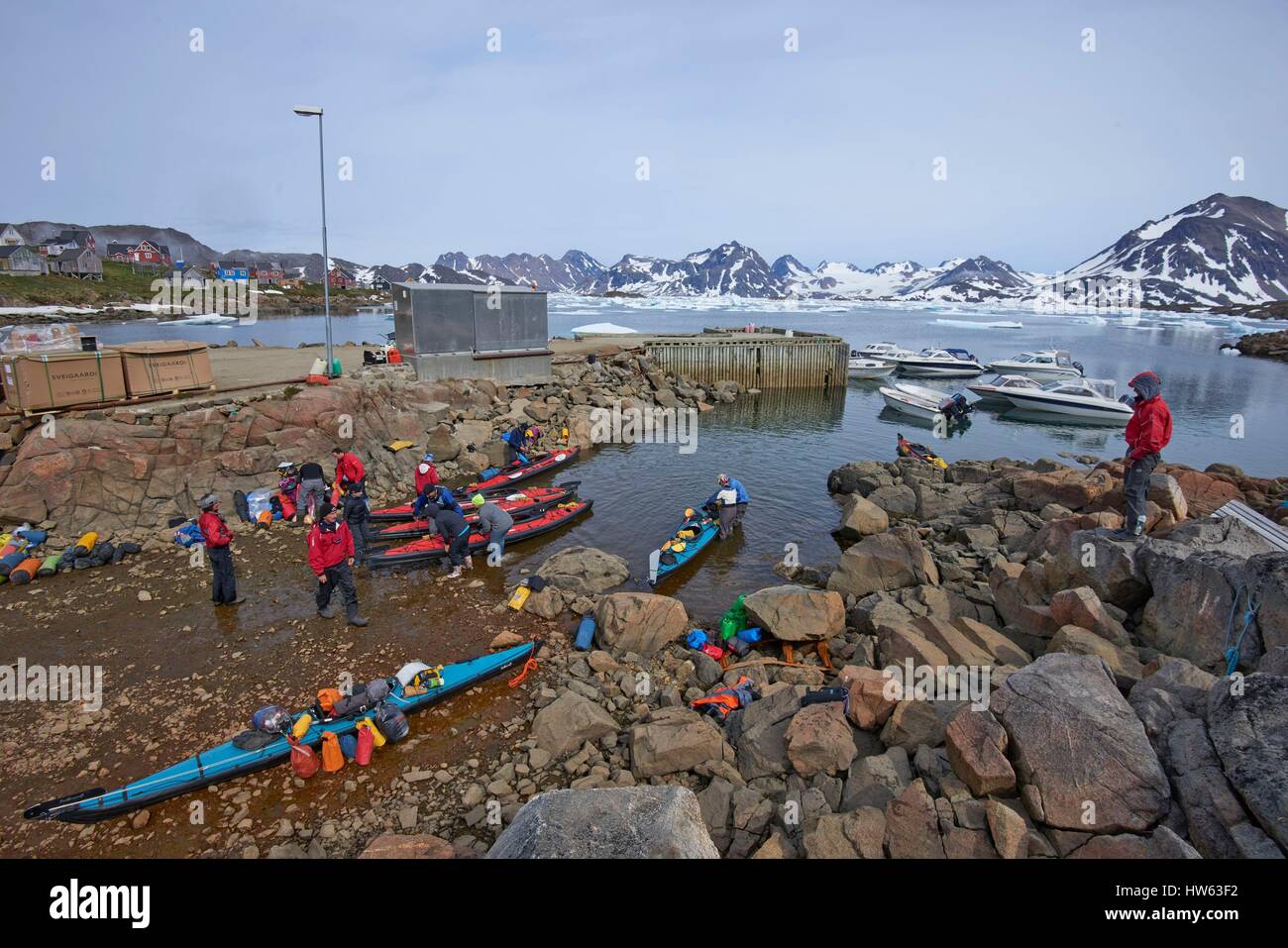 Greenland, Sermersooq, Kulusuk, Inuit village of Kulusuk, preparation ...