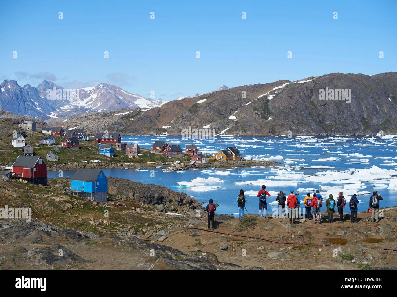 Greenland, Sermersooq, Kulusuk, Inuit village of Kulusuk Stock Photo ...