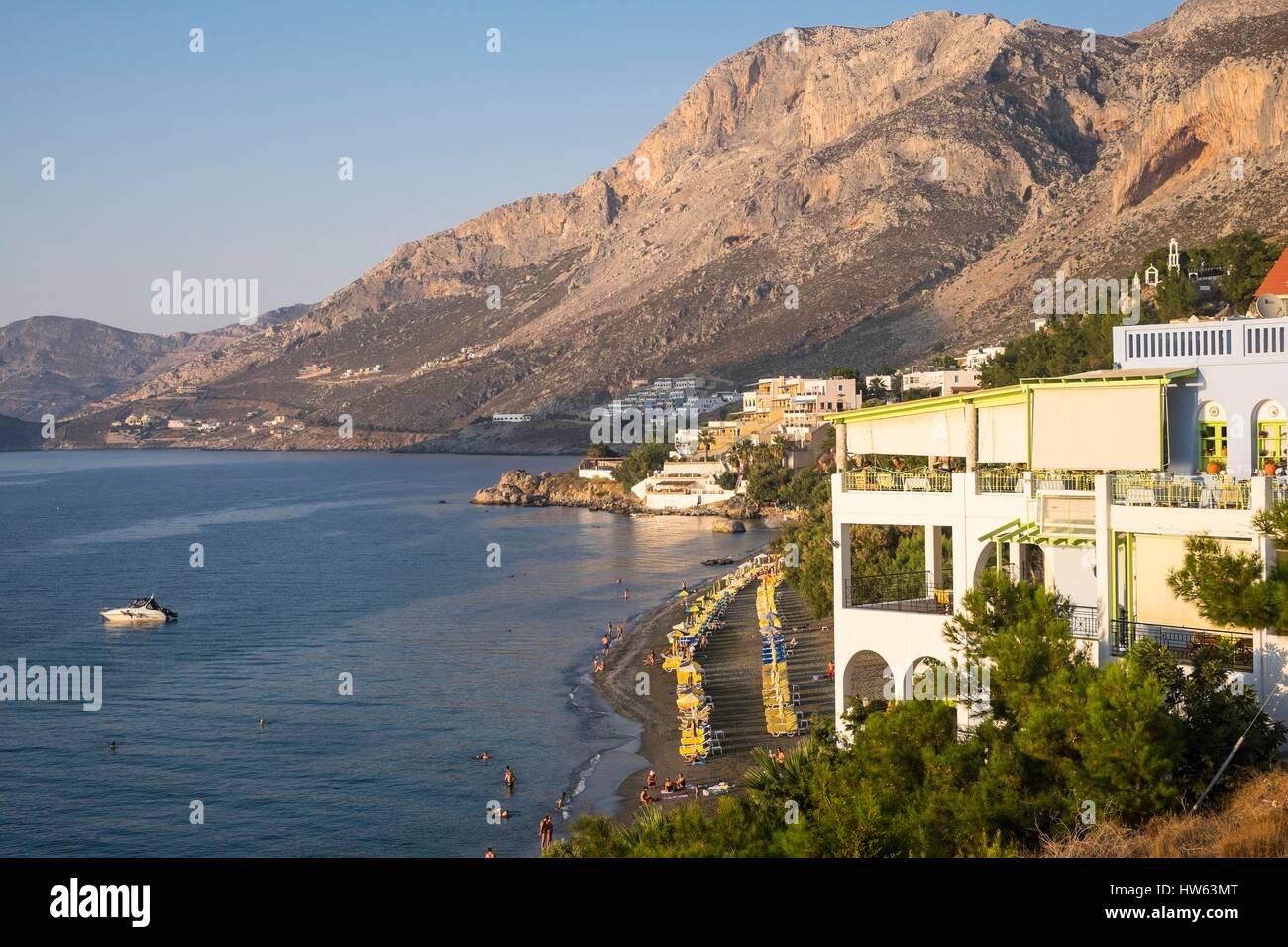 Greece, Dodecanese archipelago, Kalymnos island, Massouri, the beach ...