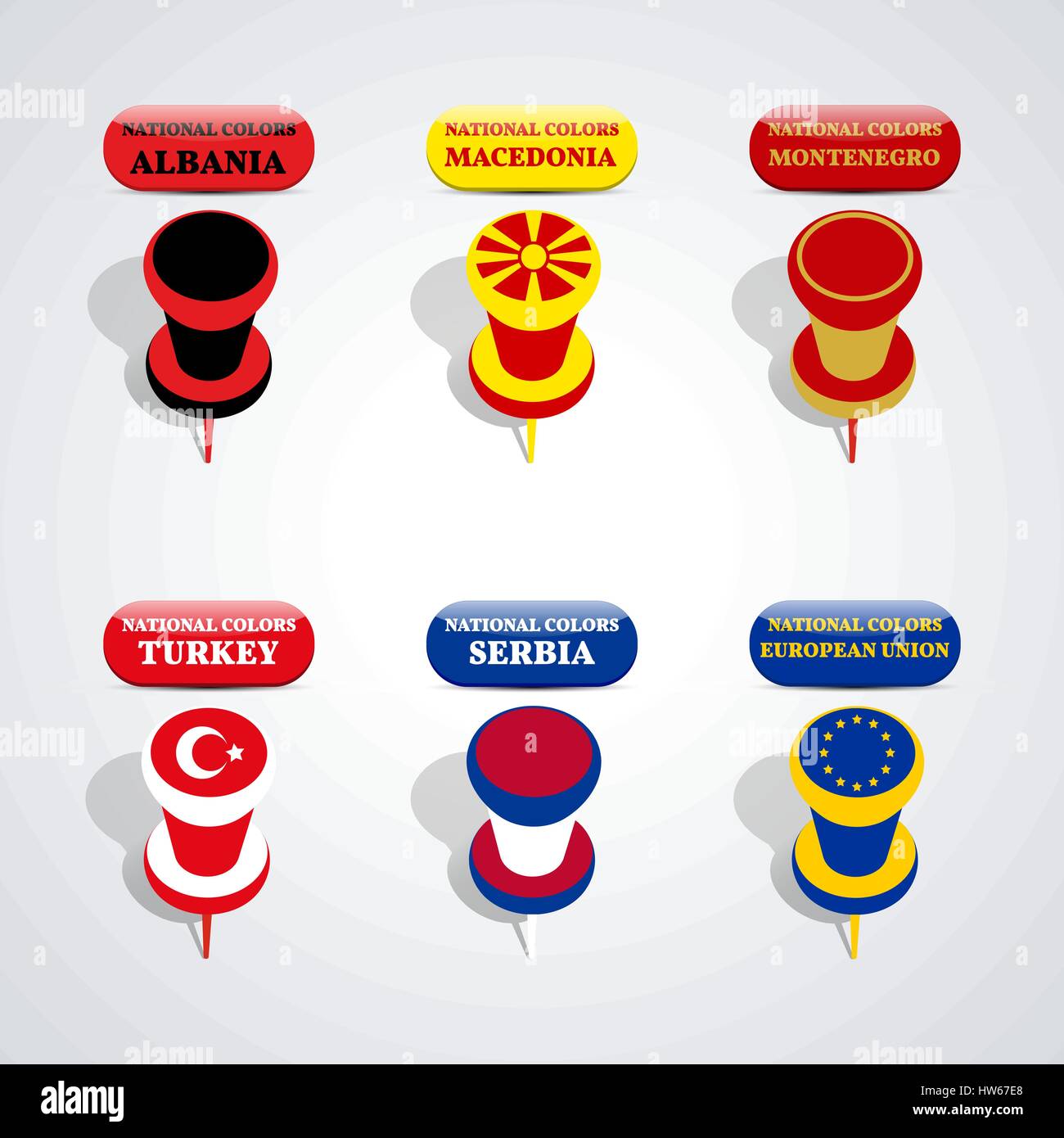 Set of pushpin in the national colors of candidate countries for ...