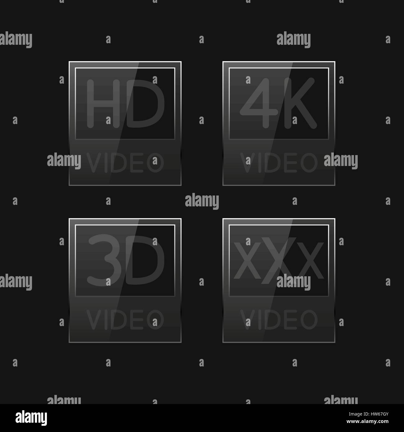 High-definition video signs on black background, third set vector ...