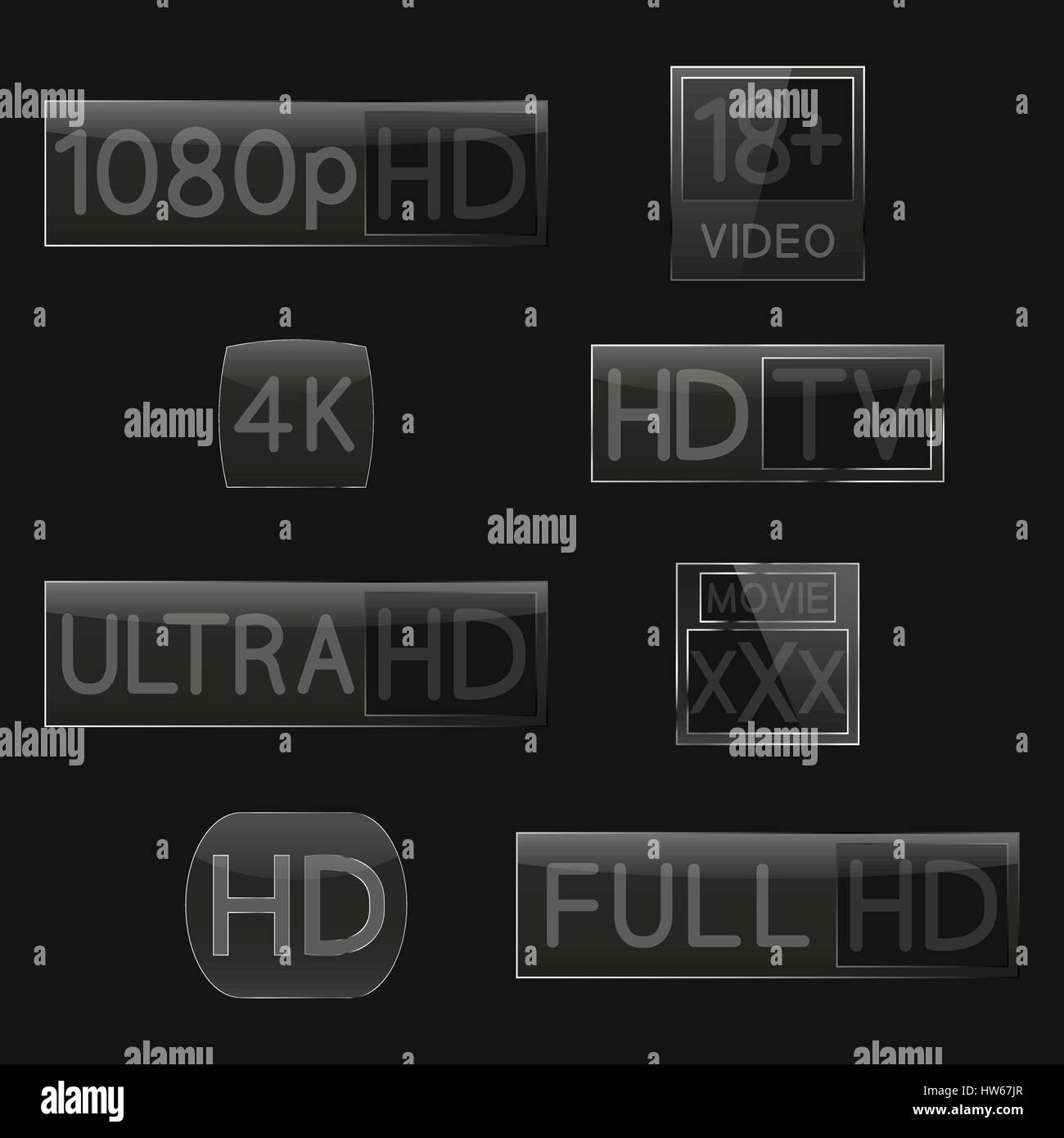 High-definition video signs on black background, fourth set vector ...