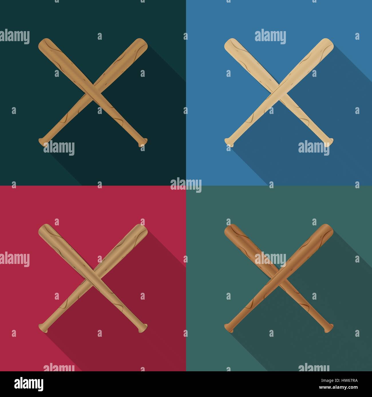 Set of icons of a baseball bat with a long diagonal shadow, vector ...