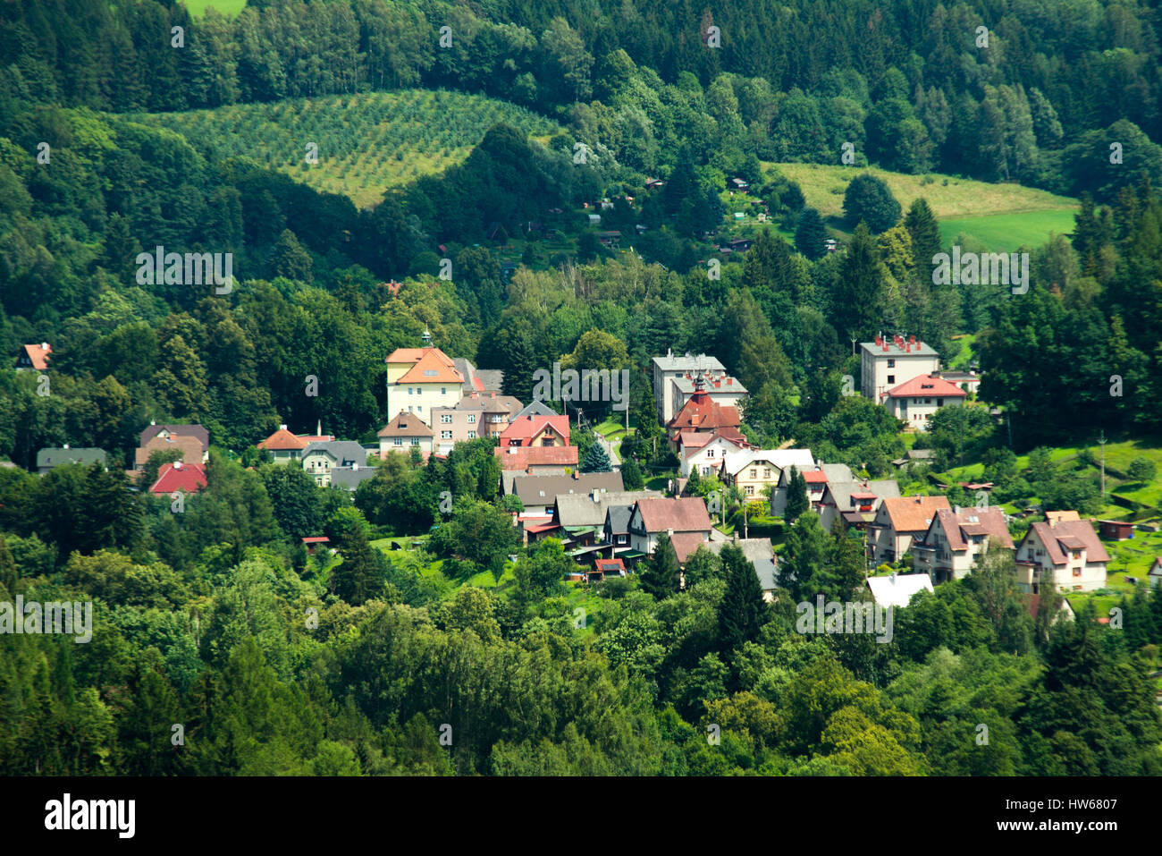 aerial view of town in the mountain Stock Photo - Alamy