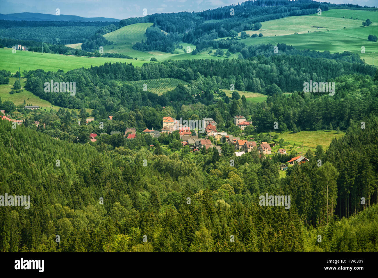 aerial view of town in the mountain Stock Photo - Alamy