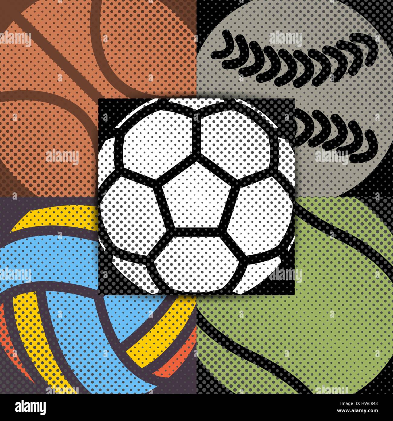 Set of five sports backgrounds balls for a game of football, soccer ...