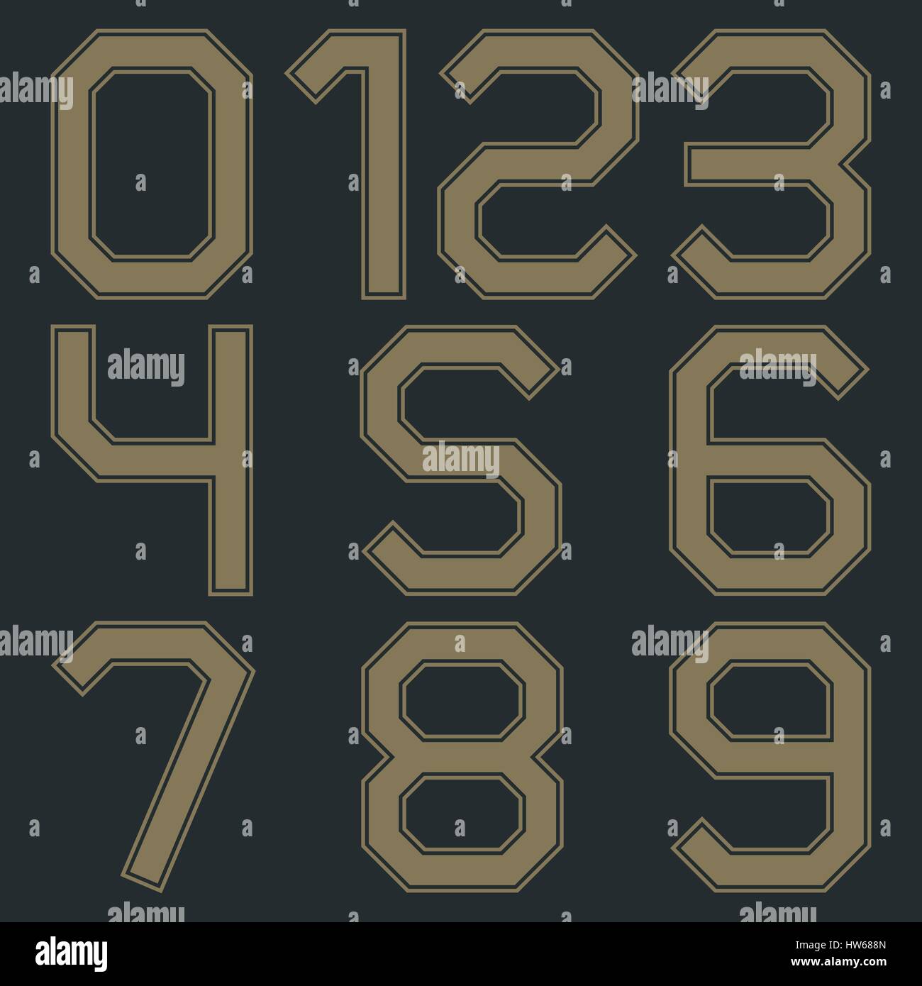 Set of numbers from zero to nine in retro colors, vector illustrations ...