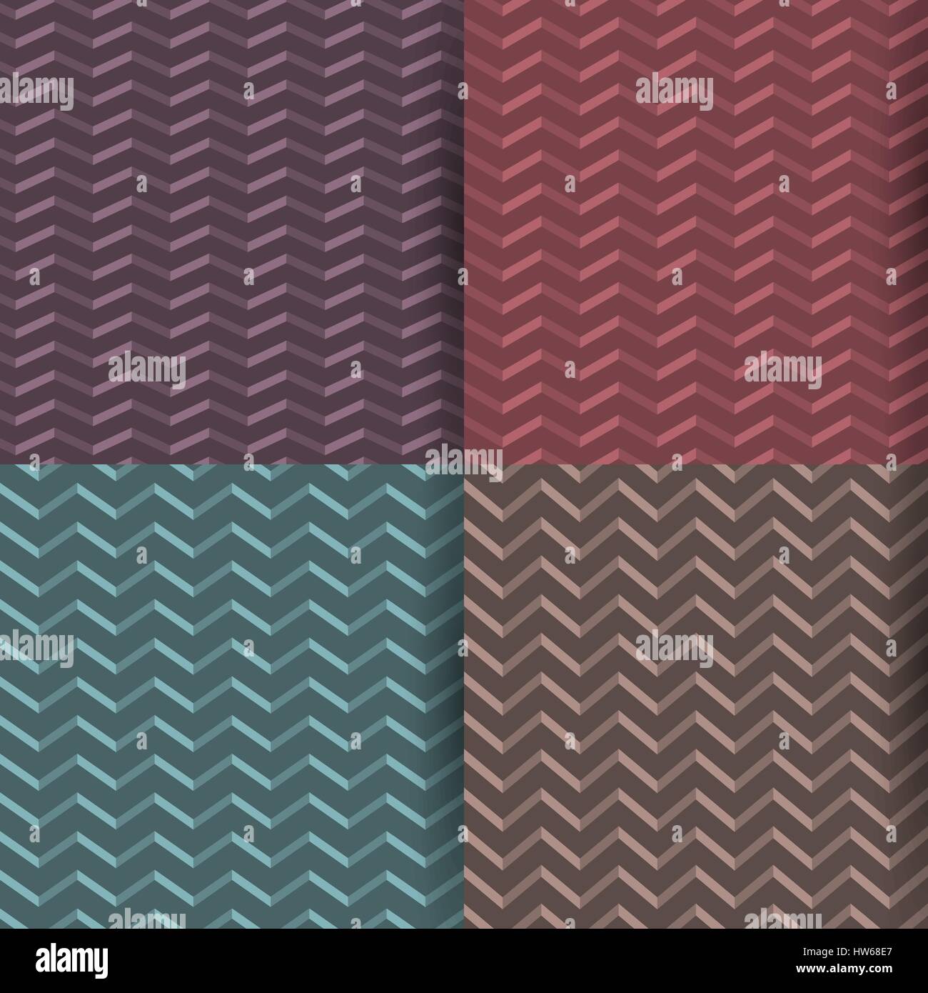 Set of four colored seamless patterns zigzag, with the effect of 3D ...
