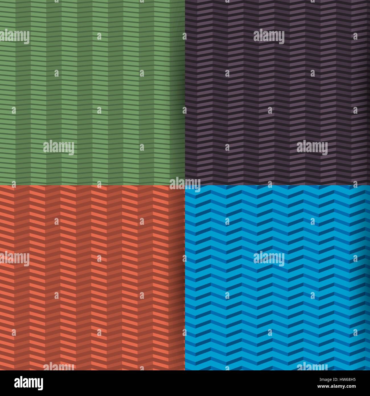 Set of four colored seamless patterns zigzag, with the effect of 3D ...