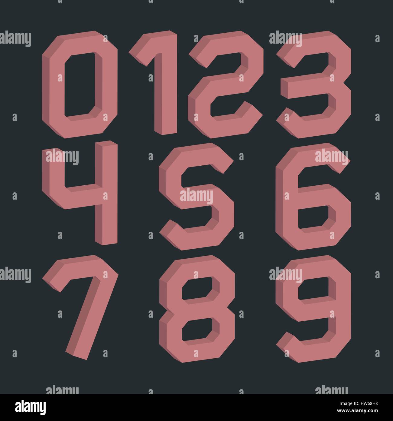 Set of numbers from zero to nine in retro colors and 3D effects, vector ...