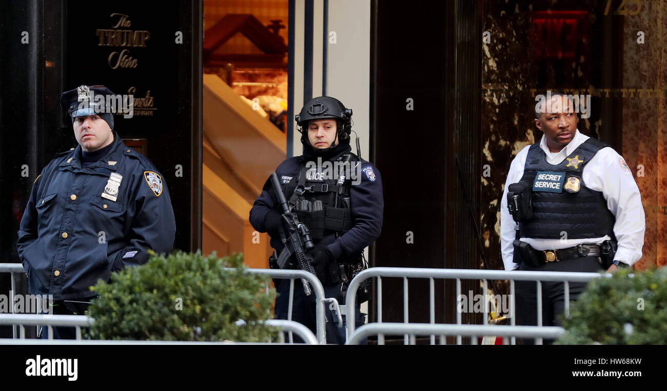 A general view of armed police officers outside Trump Tower in New York ...