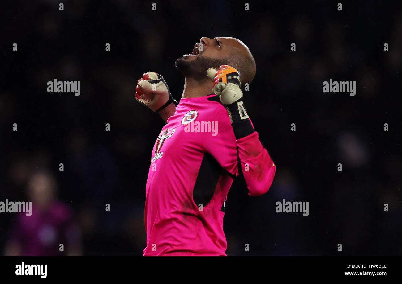 Reading goalkeeper Ali Al Habsi celebrates after Reading's Adrian Popa ...