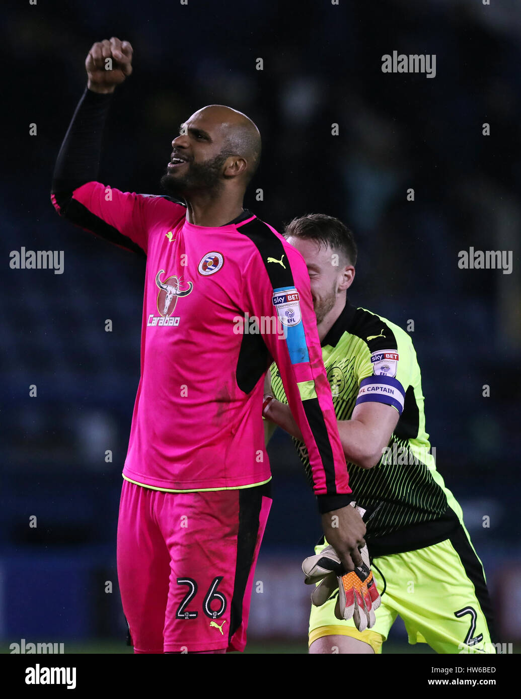 Reading goalkeeper Ali Al Habsi celebrates with Chris Gunter at the ...