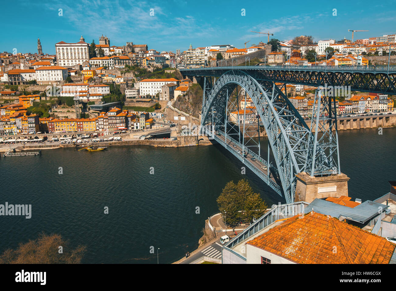 Dom Luis iron Bridge at Duoro river in old downtown Porto, Portugal ...