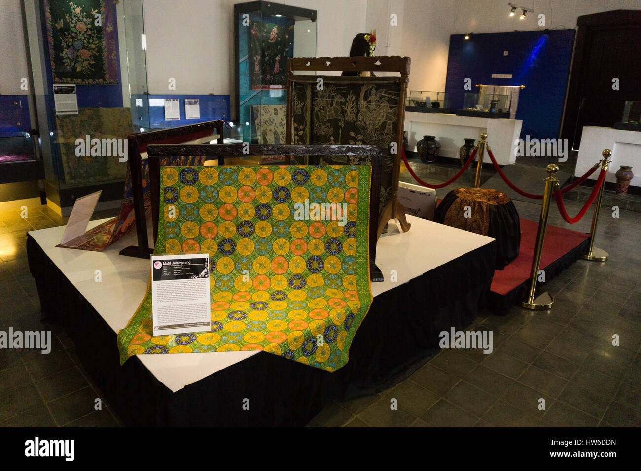 Batik fabric with green and yellow color displayed in Batik Museum ...