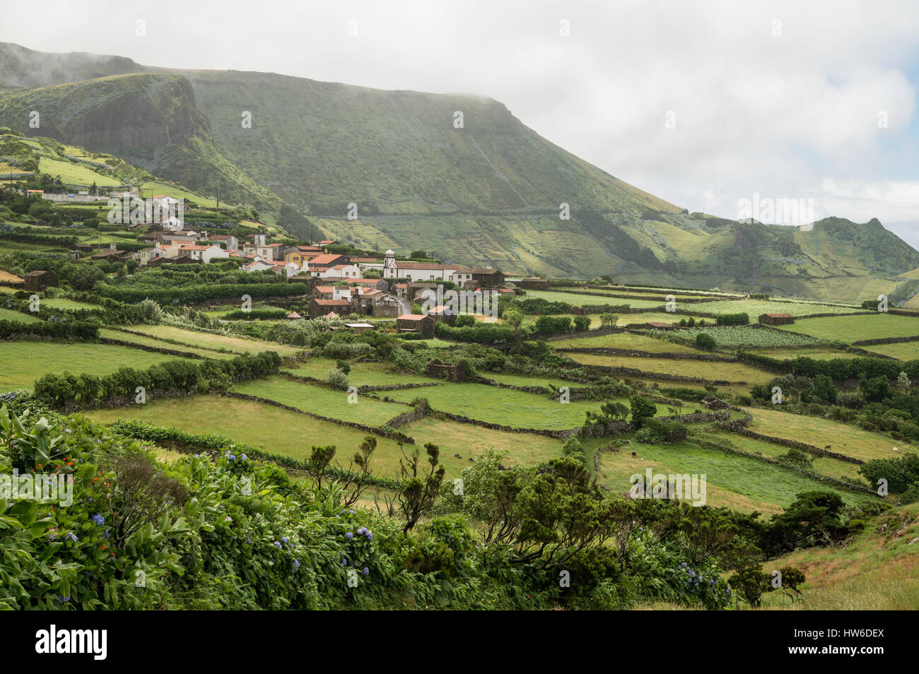 Beautiful green landscape of volcanic island in Azores Stock Photo - Alamy