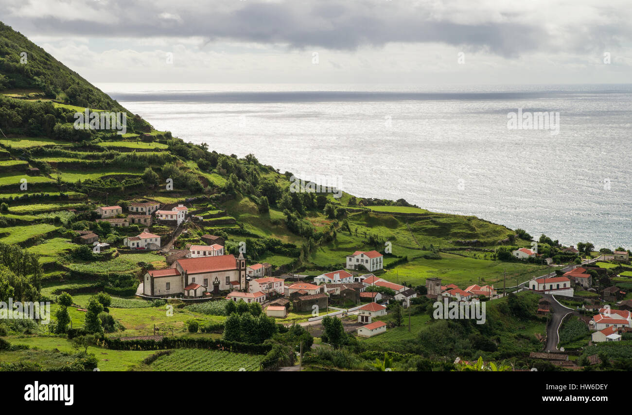 Beautiful green landscape of volcanic island in Azores Stock Photo - Alamy