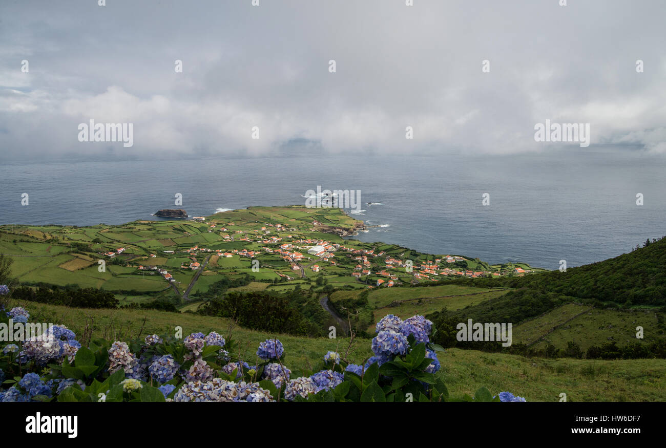 Beautiful green landscape of volcanic island in Azores Stock Photo - Alamy