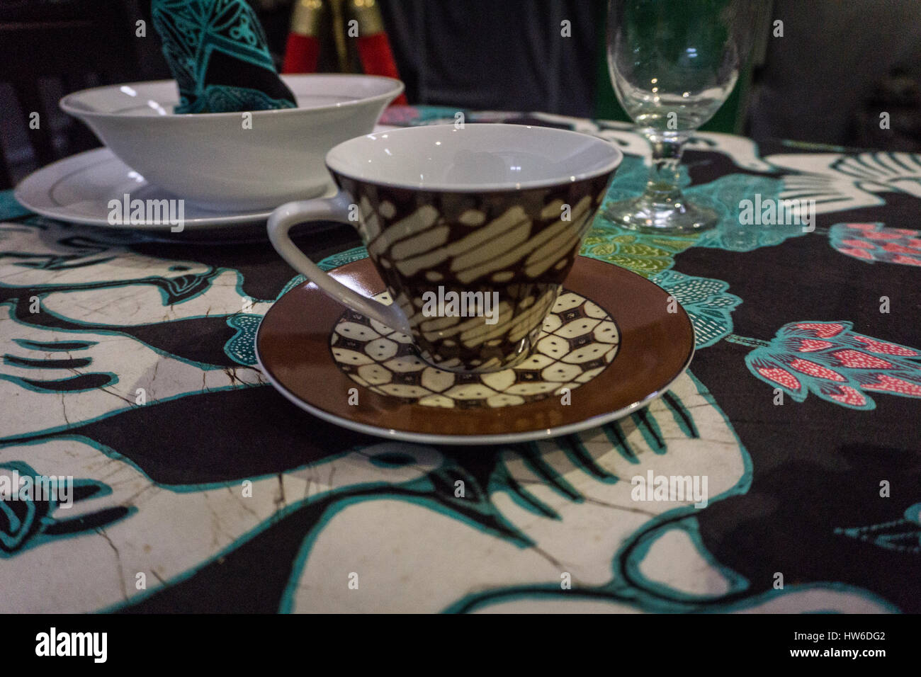 batik pattern print on ceramic cup on top of table photo taken in Batik ...